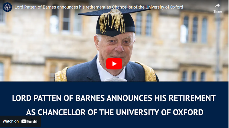 Lord Patten announces his retirement as Chancellor of the University ...